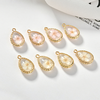 diy金色透明永生花水滴耳环手链