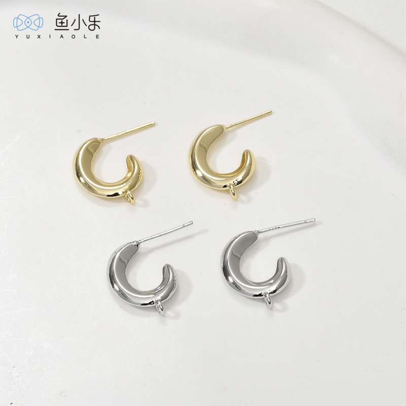 铜镀14k真金保色双面扁C形带吊925银针耳圈耳环diy自制耳饰品配件_虎窝淘