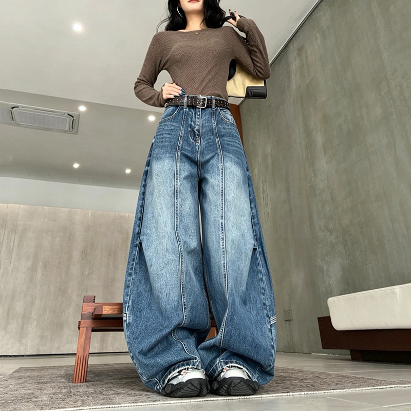 69811美式复古水洗做旧牛仔裤女2026秋季新款宽松百搭阔腿裤长裤