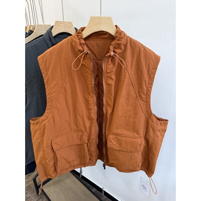 WE女458109冬季韩版宽松大码胖mm慵懒休闲风立领抽绳工装棉服马甲