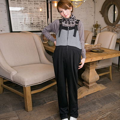 春秋韩版拉链孕妇背带裤托腹长裤