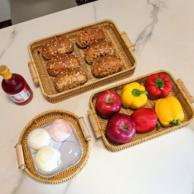 田园风编织篮水果篮下午茶托盘围炉煮茶收纳篮自助餐展示篮仿竹篮