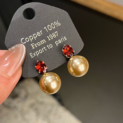 铜合金玫瑰金圆珠耳饰8346