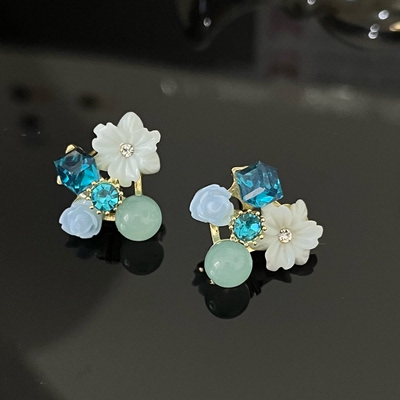 铜合金蓝色小花耳饰8301