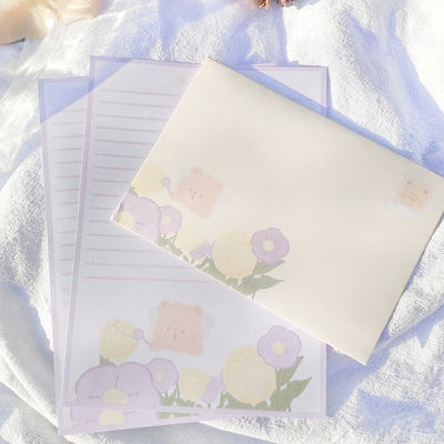 小熊郁金香 信封信纸好看的情书送男友圣诞送妈妈写信纸和信封