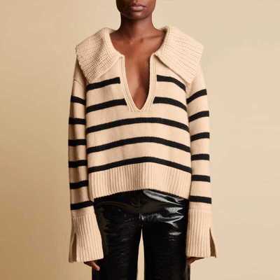 条纹毛衣女小众V领针织上衣
