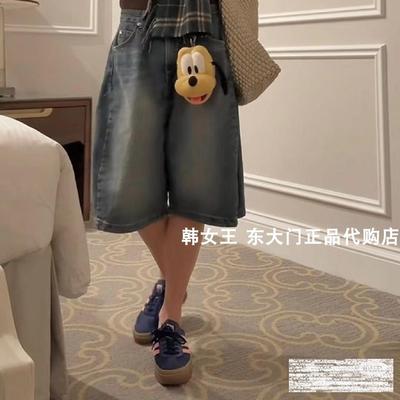 现货M一个 FORMAL韩国代购明星金靖同款作旧水洗中筒五分牛仔裤女