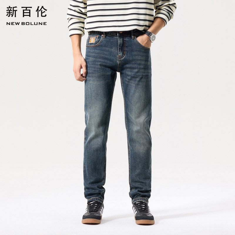 新百伦秋季新款弹力牛仔裤男士2026新款修身潮流休闲男款直筒长裤