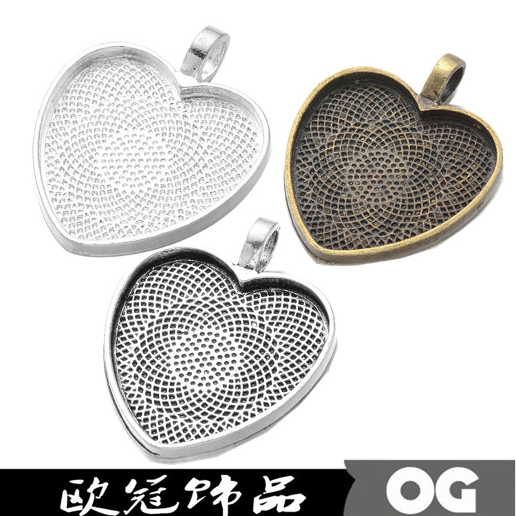 软陶泥桃心型时光宝石底托项链吊坠配件合金饰品底托合金底托配件
