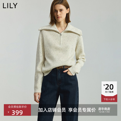 LILY羊毛混纺翻领女装新款针织衫