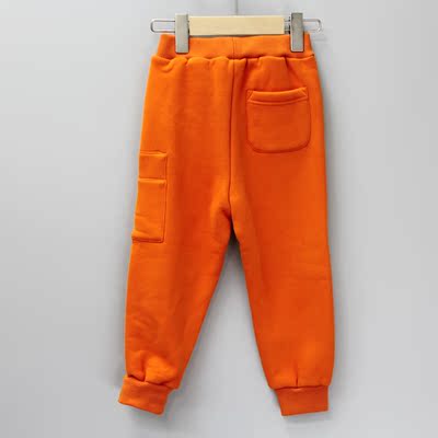 L卡系列110秋冬品牌童装折扣/儿童针织一体绒休闲中厚长裤03209桔