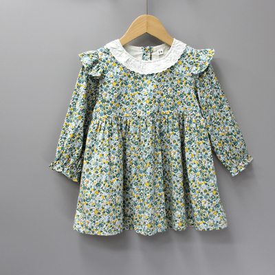 G牛xiao图90-110春秋 品牌童装折扣/女童棉长袖连衣裙60269绿