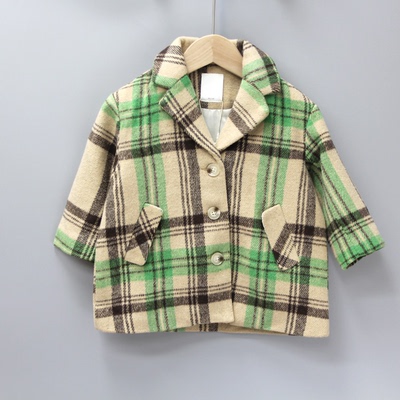 安系列80-110秋冬品牌童装折扣/童格子休款呢子大衣外套11254绿