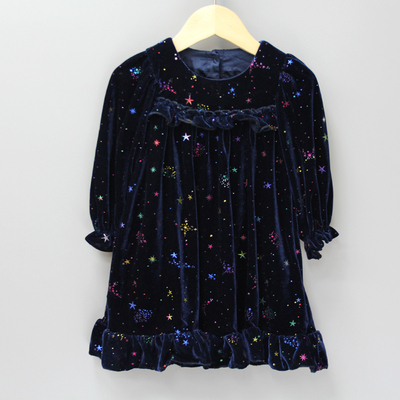 J安系列80/90秋冬 品牌童装/儿童绒面长袖连衣裙30065藏青