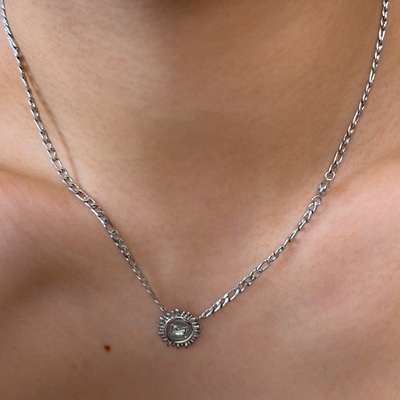 734钛钢不掉色项链太阳花费加罗亮晶晶白金色锁骨毛衣链