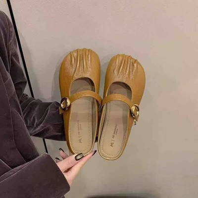 舒适2cm~超纤软皮平底包头拖