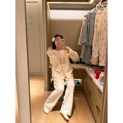 nini自制轻奢高端双刷摇粒绒刺绣家居服套装加厚保暖外穿简约睡衣