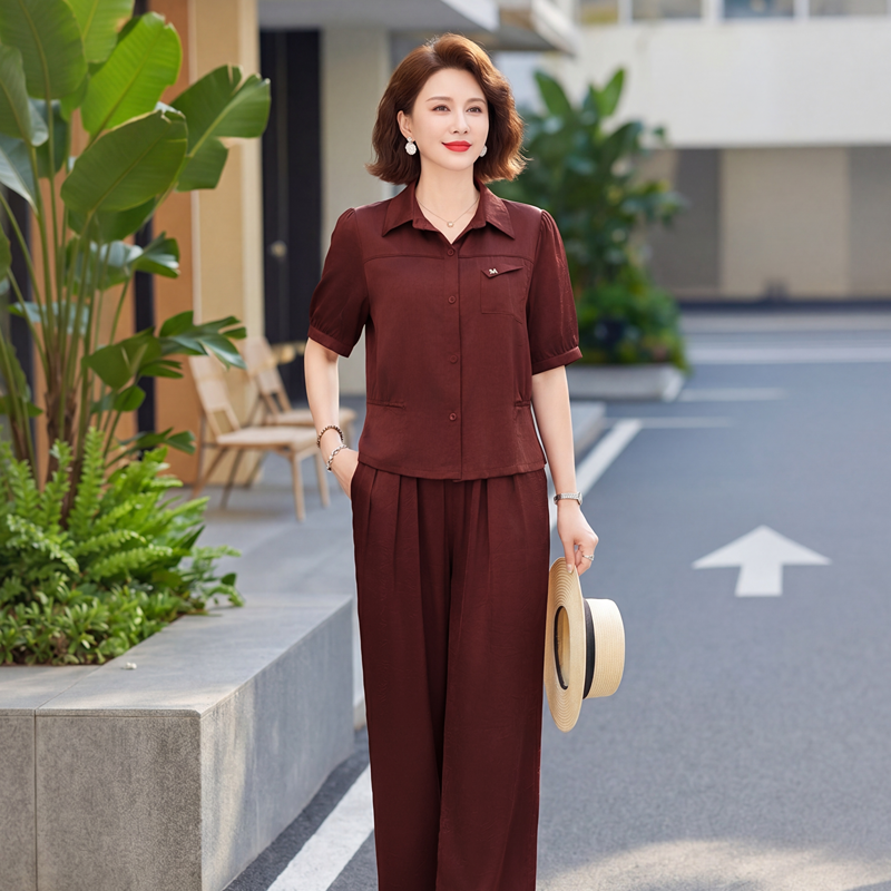 2026新款妈妈装夏季短袖衬衫两件套女中老年气质宽松显瘦洋气套装