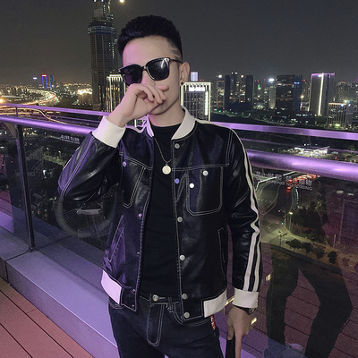 160冬季小码男装155 XS矮小个子S号短款修身立领皮衣夹克加绒外套