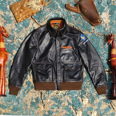 茶芯擦色做旧马皮大逃亡A2飞行服