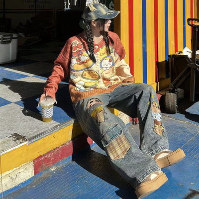 Nanami小众卡通涂鸦毛衣开衫