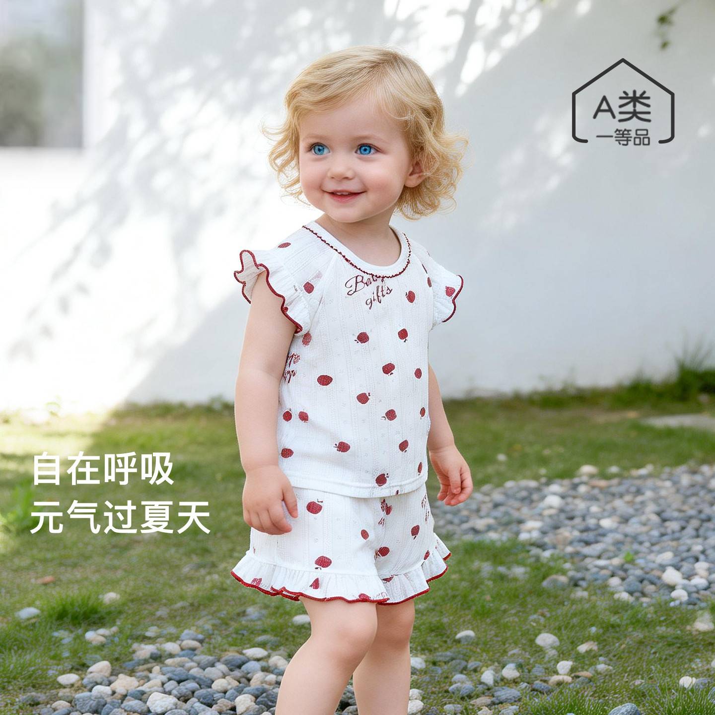 宝宝花边提花竹纤维短袖短裤套装夏季薄款透气婴幼儿家居服两件套