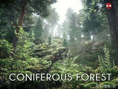 U3D模型  写实森林场景模型|树木草地 Coniferous Forest v1.0