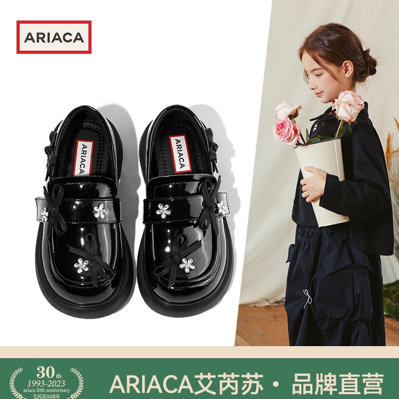 ARIACA艾芮苏儿童公主鞋单鞋夏季新款水钻演出乐福鞋女童黑色皮鞋