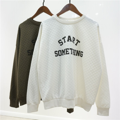 日本格纹字母宽松打底衫套头卫衣