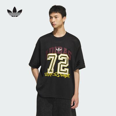 阿迪达斯三叶草短袖男25秋季休闲宽松透气圆领印花运动T恤KF0720