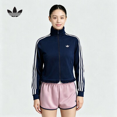 阿迪达斯三叶草夹克女中式褶饰漏斗领针织运动外套LG4308 LG4309