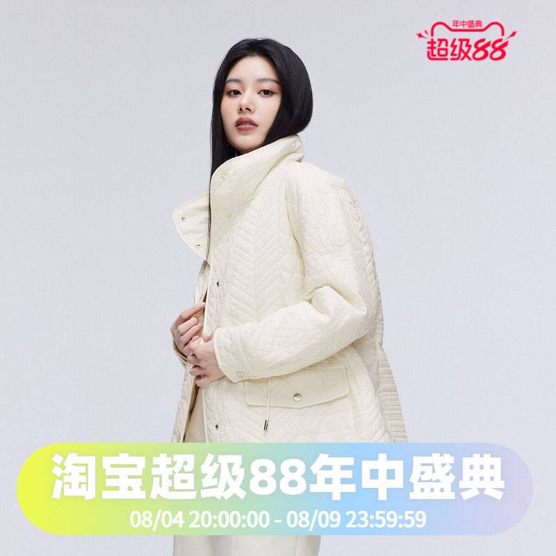 波司登2023轻薄短款立领羽绒服外套女中长款休闲瘦腰显瘦抽绳