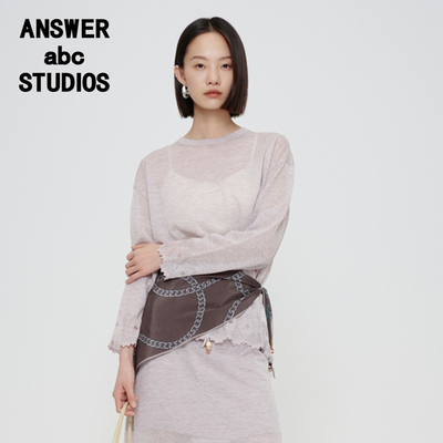 answer亚麻圆领针织套头衫镂空