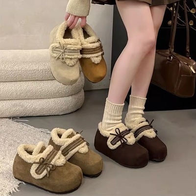 特小码勃肯鞋3334全包加绒厚底女2025新款超火一脚蹬保暖棉鞋增高