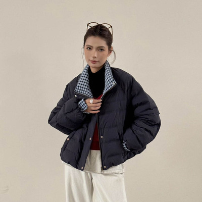韩版新款90绒立领长款显瘦羽绒服