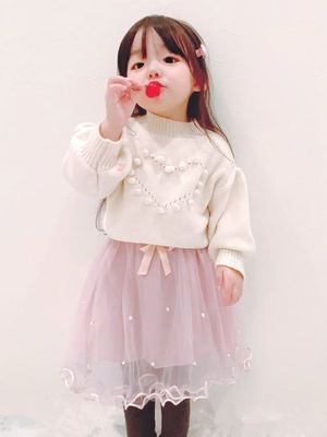 清仓不退换pm日系新品超美爱心绣球蓬蓬袖毛衣女童中小童