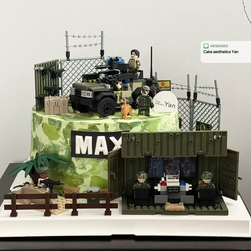 儿童军事积木特种兵雷霆作战指挥集装箱摆件男孩生日蛋糕装饰人物