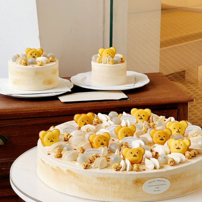 卡通可爱tablecake婚礼主题小熊蛋糕儿童生日简约玛德琳熊头面包