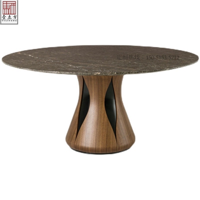 天然大理石餐桌圆形会客餐桌椅