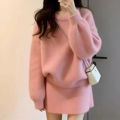 冬季粉色毛衣半身裙两件套