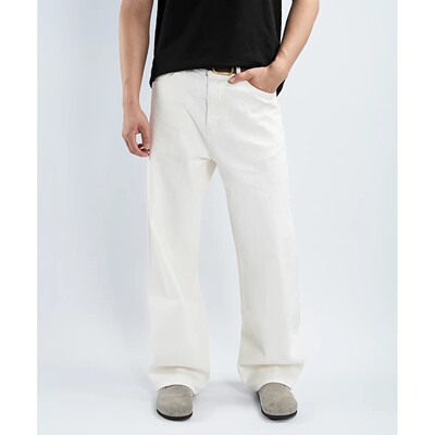 【白牛】DOKIE14.5盎司经纬全竹节纱003宽松休闲阔腿直筒牛仔裤