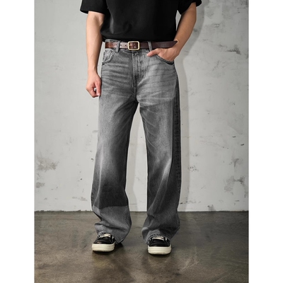 【矩格】Dokie13盎司进口水洗手工擦色宽松直筒牛仔裤男春夏新款