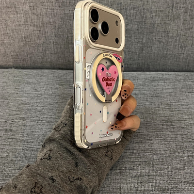 韩国彩色爱心透明磁吸折叠支架适用iphone16pro手机壳苹果17新款15创意14pro女款17超火15promax防摔保护套