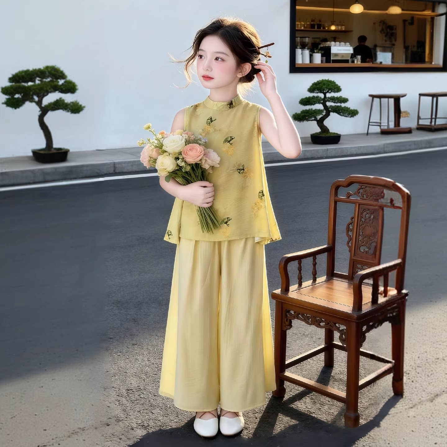女童国风演出套装夏季新中式两件套国风唐装汉服六一儿童节表演服