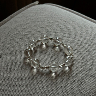 巴西老矿双A天然白水晶12mm净透s925实心碎银手工艺手串叠戴手链