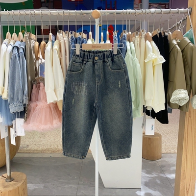 冬季新款imau奕玛童装男小童宝宝裤子儿童加绒牛仔长裤44SF350065