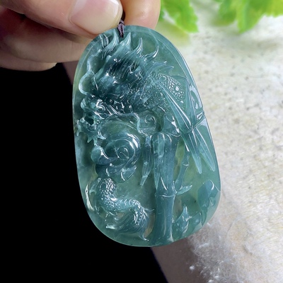 缅甸蓝刚冰绿天然a货翡翠龙牌