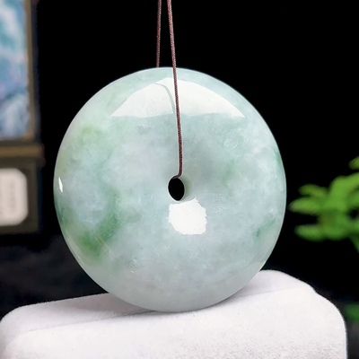 49mm翡翠大平安扣玉坠缅甸料玉石天然A货飘花玉扣吊坠怀古扣挂件