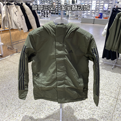 阿迪达斯保暖防风连帽运动棉衣