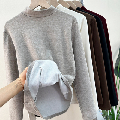 双面超细阳离子发热绒半高领t恤